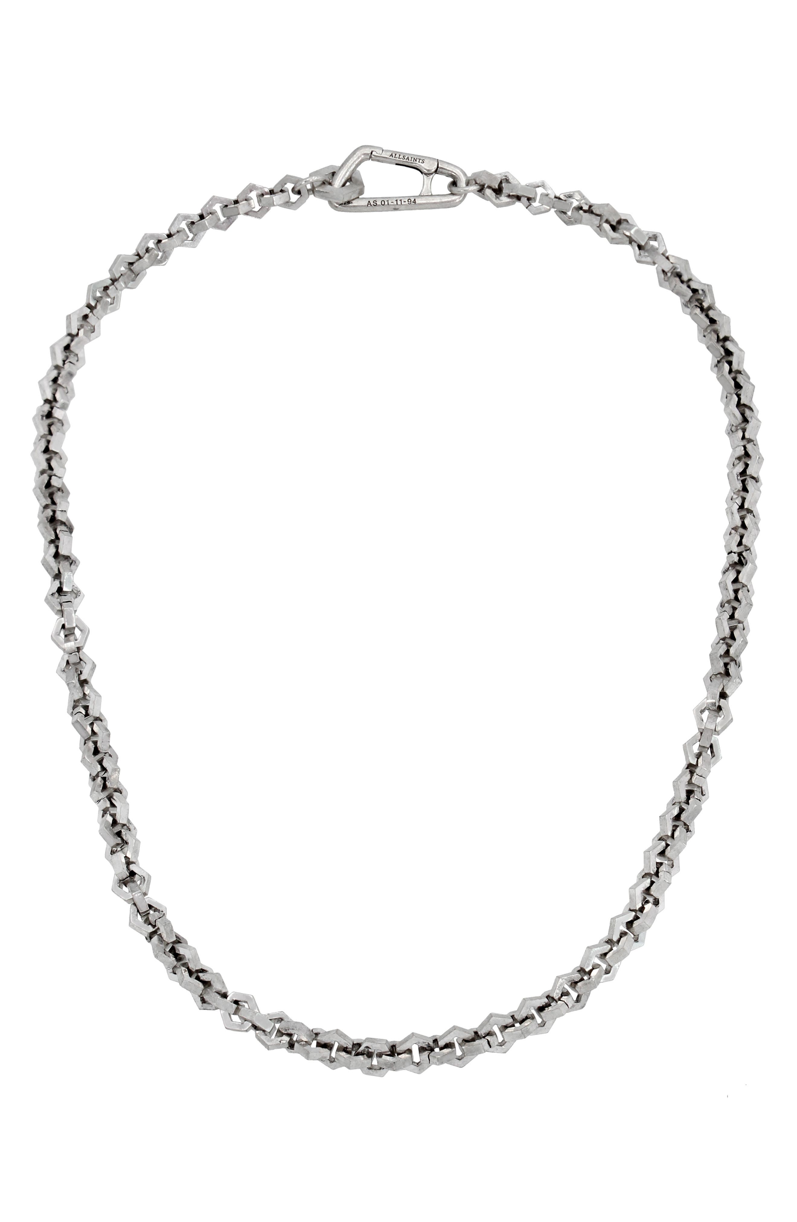 Allsaints Hex Chain Necklace In Warm Silver | ModeSens
