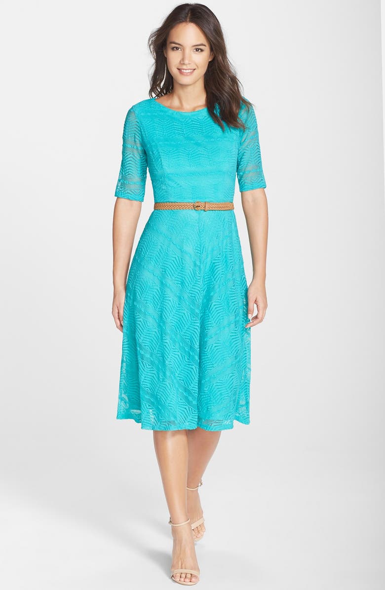 Eliza J Belted Knit Fit And Flare Dress Nordstrom
