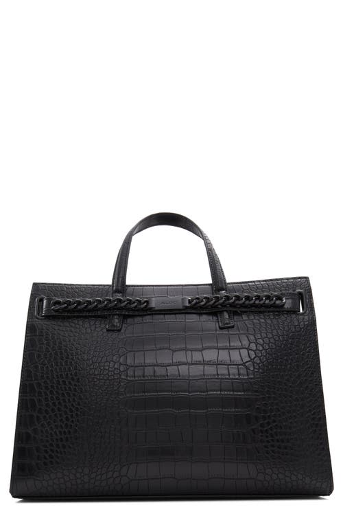 ALDO Nilo Reptile Embossed Faux Leather Tote in Black/Black at Nordstrom