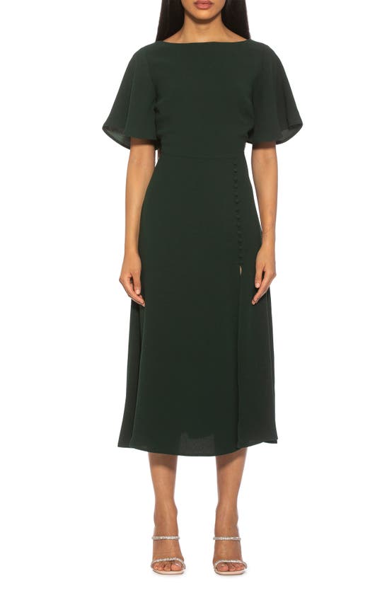 Alexia Admor Boatneck Flutter Sleeve Fit N Flare Dress In Emerald