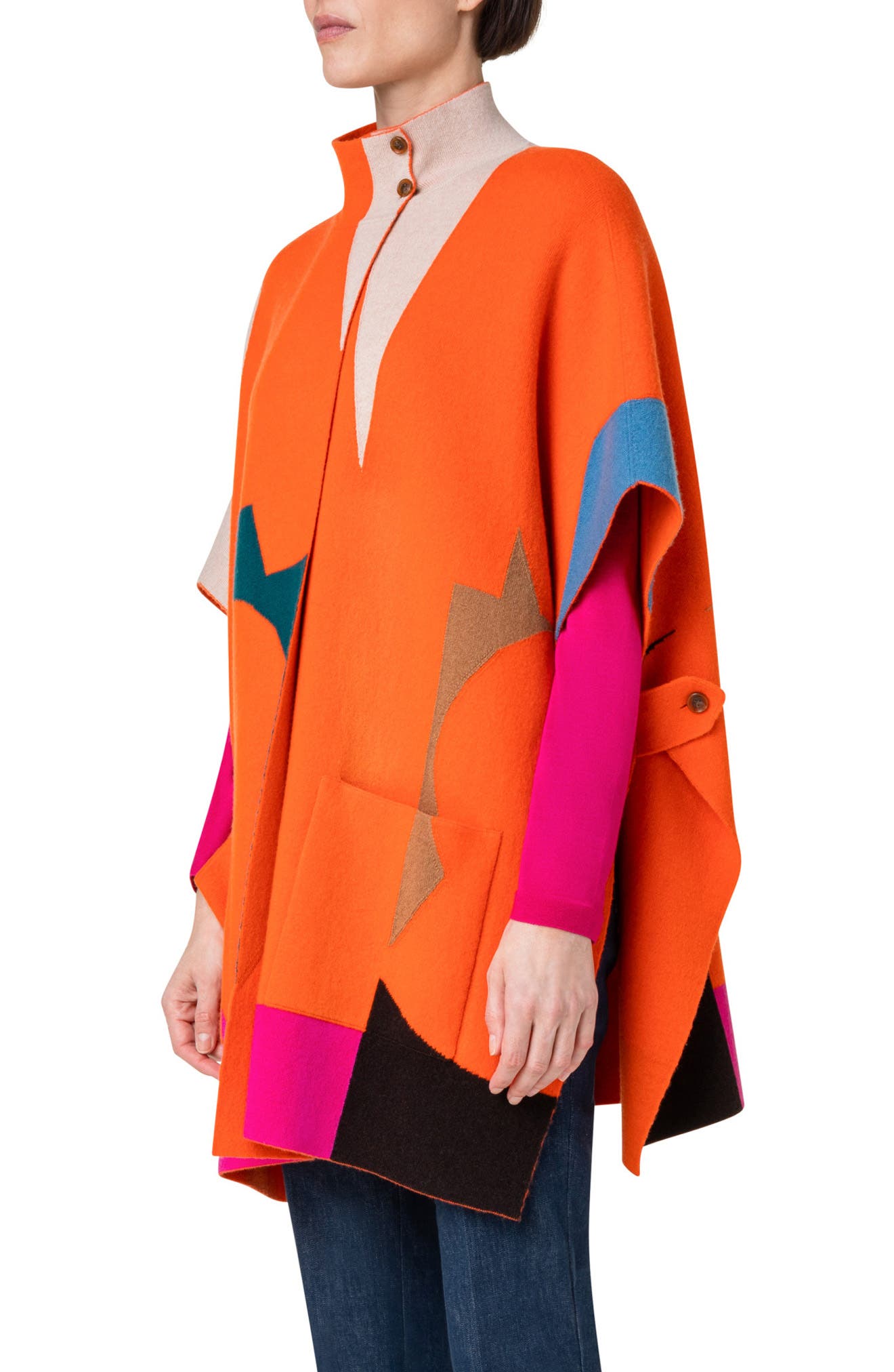 Akris Colorblock Intarsia Cashmere Cape | Nordstrom