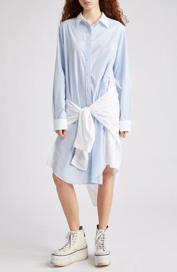 R13 Colorblock Knotted Overlay Long Sleeve Cotton Shirtdress ...