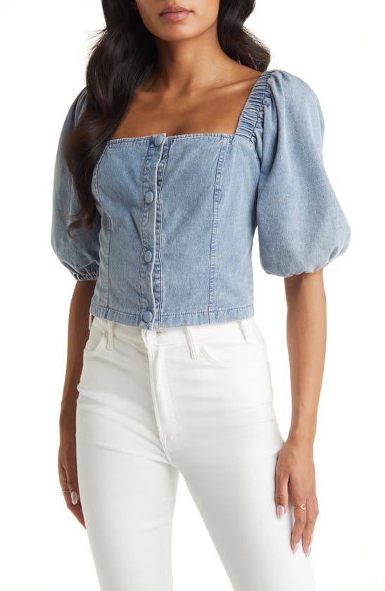 Vici Collection Puff Sleeve Denim Top Modesens