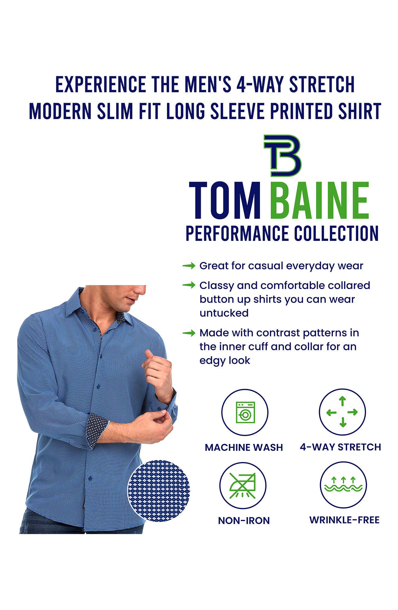 TOM BAINE Slim Fit Performance Stretch Long Sleeve Button Front Shirt ...