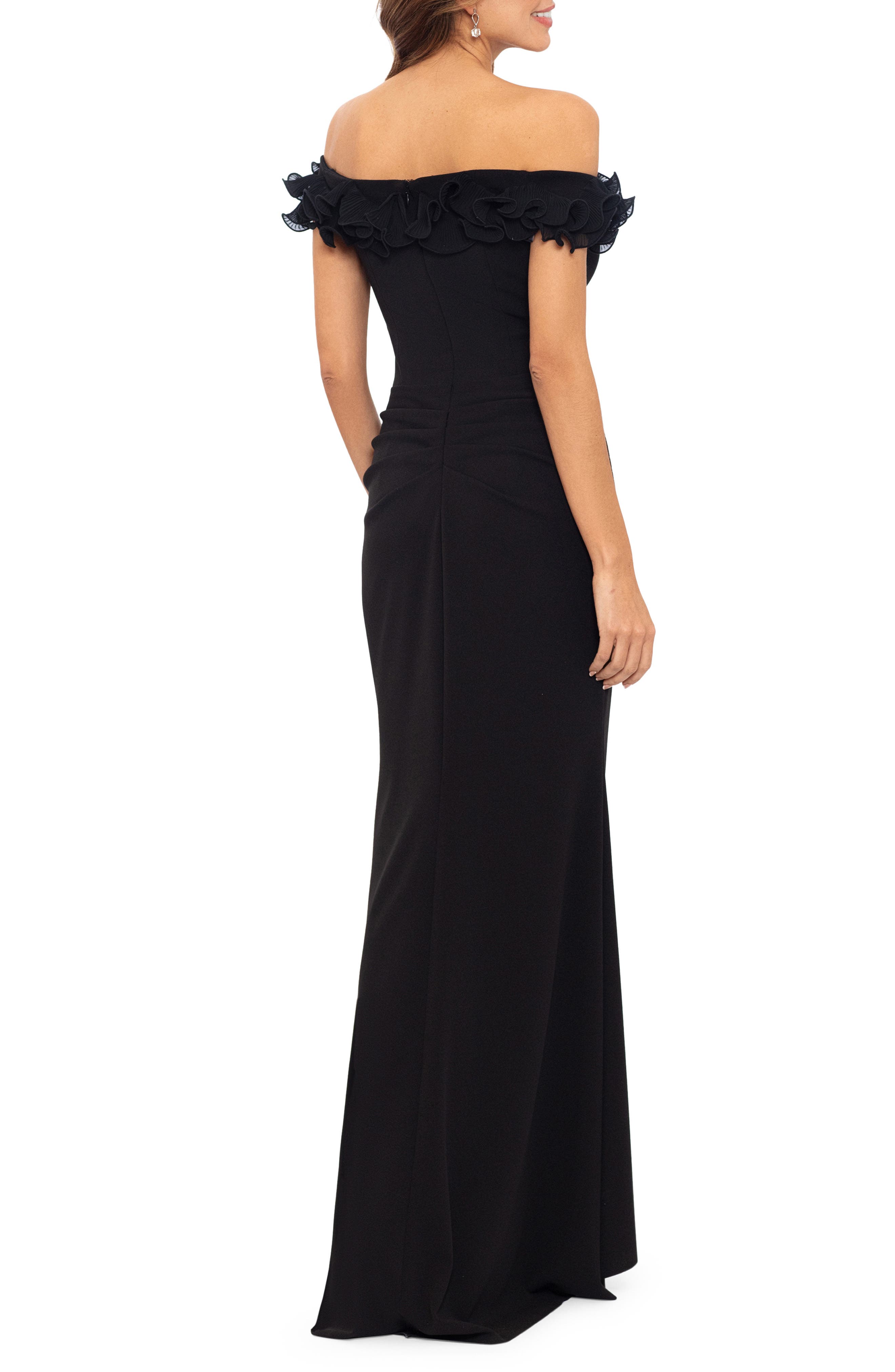 Xscape Ruffle Off the Shoulder Scuba Crepe Gown | Nordstrom