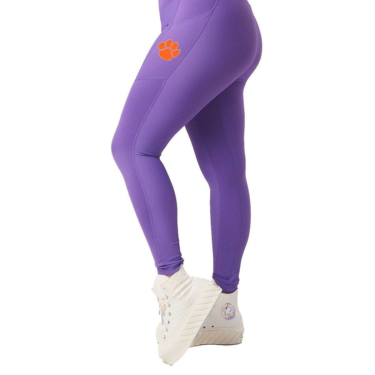 KADYLUXE Women's Purple Clemson Tigers 7/8 Mixed Media Pocket iLeggings ...