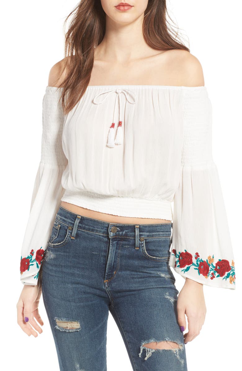 Band Of Gypsies Embroidered Off The Shoulder Crop Top Nordstrom
