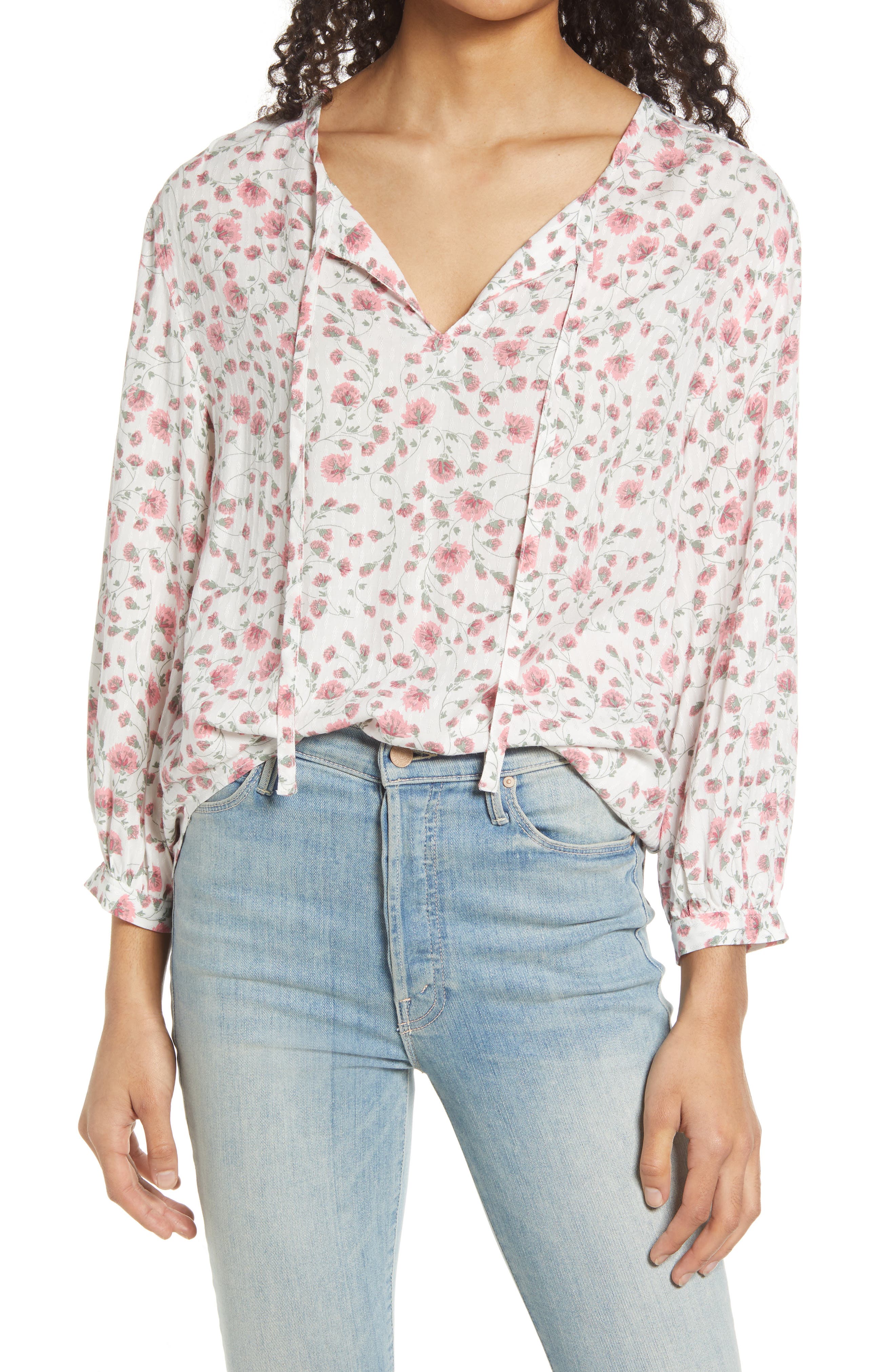Caslon® Floral Split Neck Shirt | Nordstrom