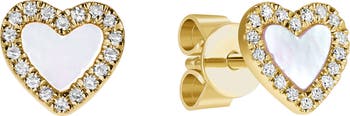 RON HAMI Diamond & Mother-of-Pearl Heart Stud Earrings | Nordstromrack