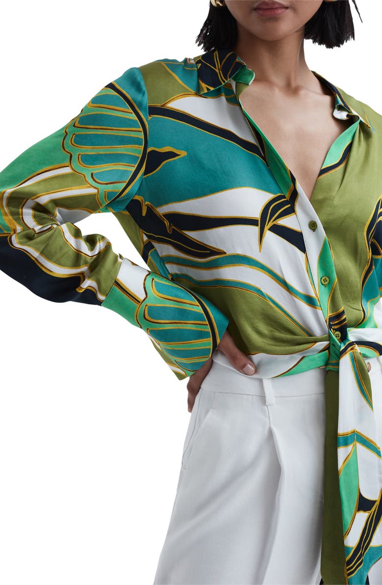 Reiss Dalilah Print Tie Front Satin Blouse Nordstrom