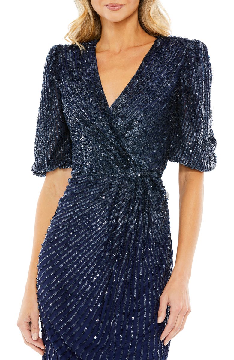 Mac Duggal Sequin Puff Sleeve Midi Sheath Dress Nordstrom