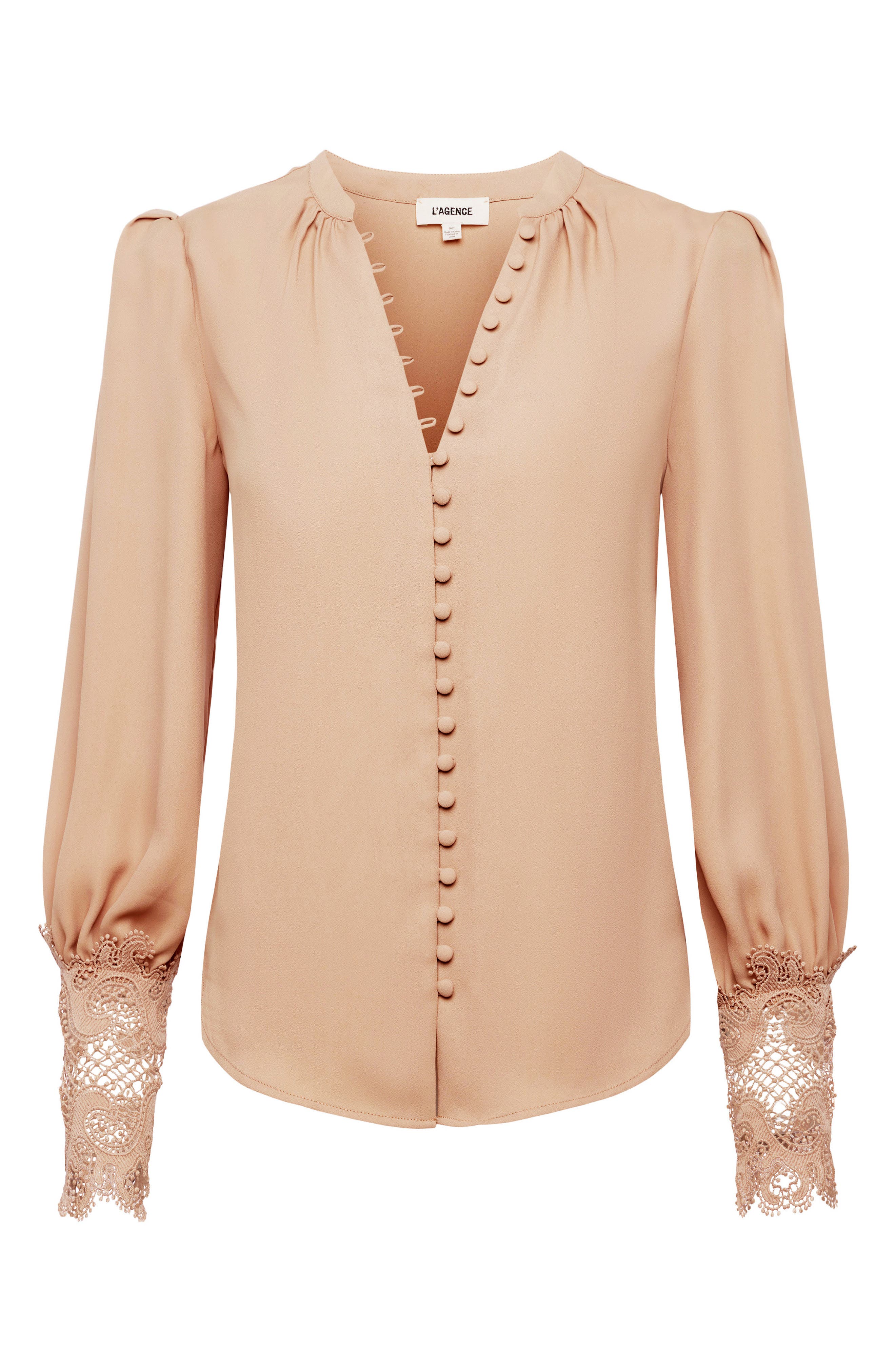L'AGENCE Ava Lace Cuff Button-Up Blouse | Nordstrom