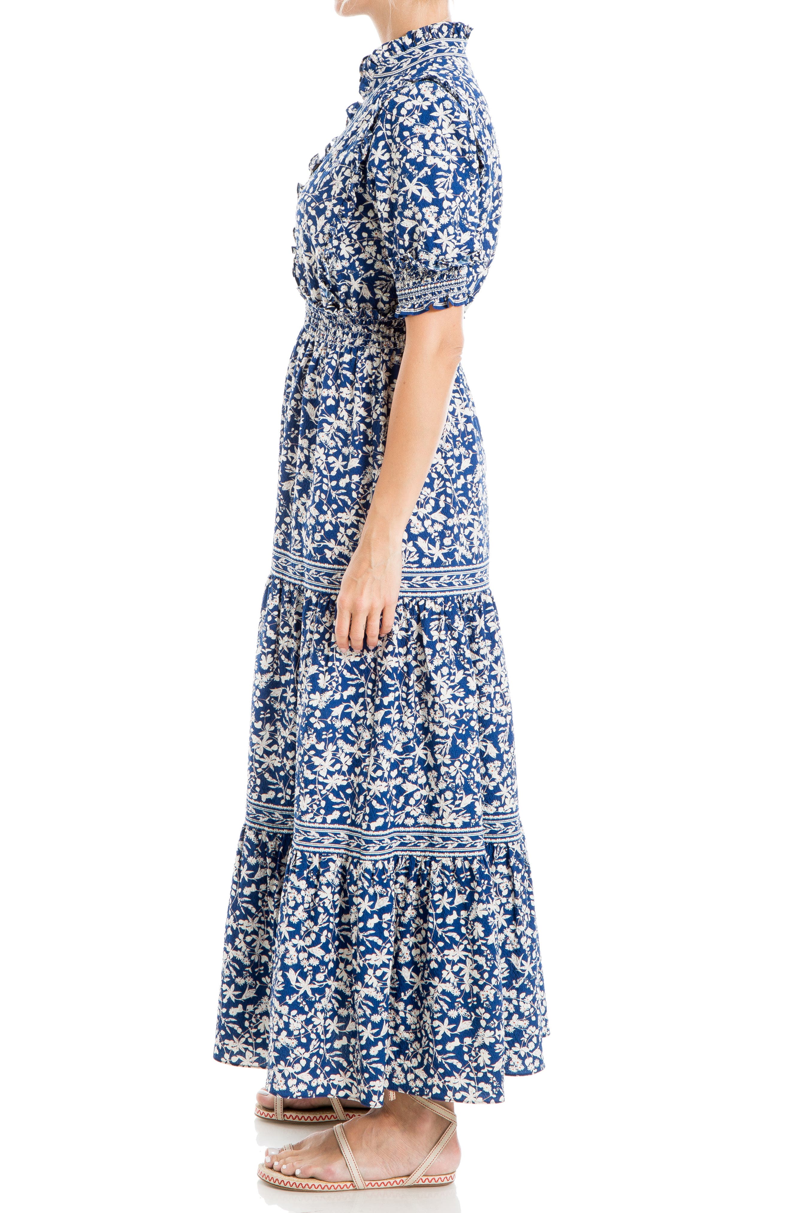 MAX STUDIO Floral Short Sleeve Tiered Maxi Dress | Nordstromrack