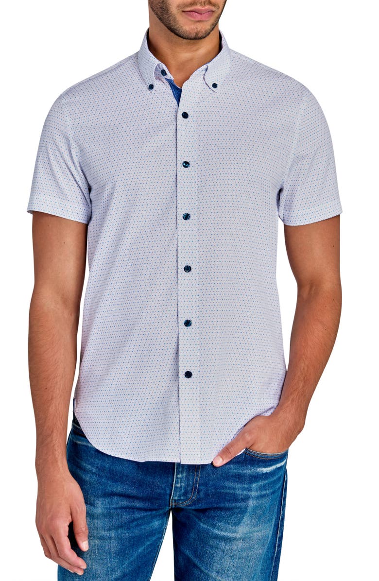 CONSTRUCT Slim Fit Microdot Short Sleeve 4-Way Stretch Performance ...