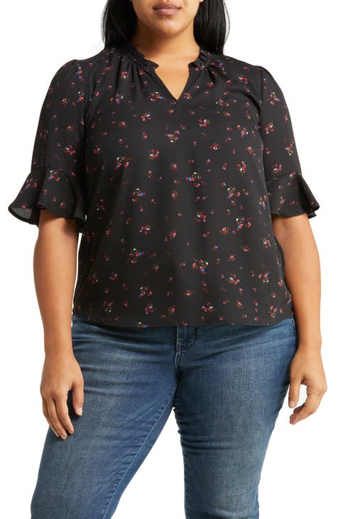 Ruffle V-Neck Blouse (Plus Size)