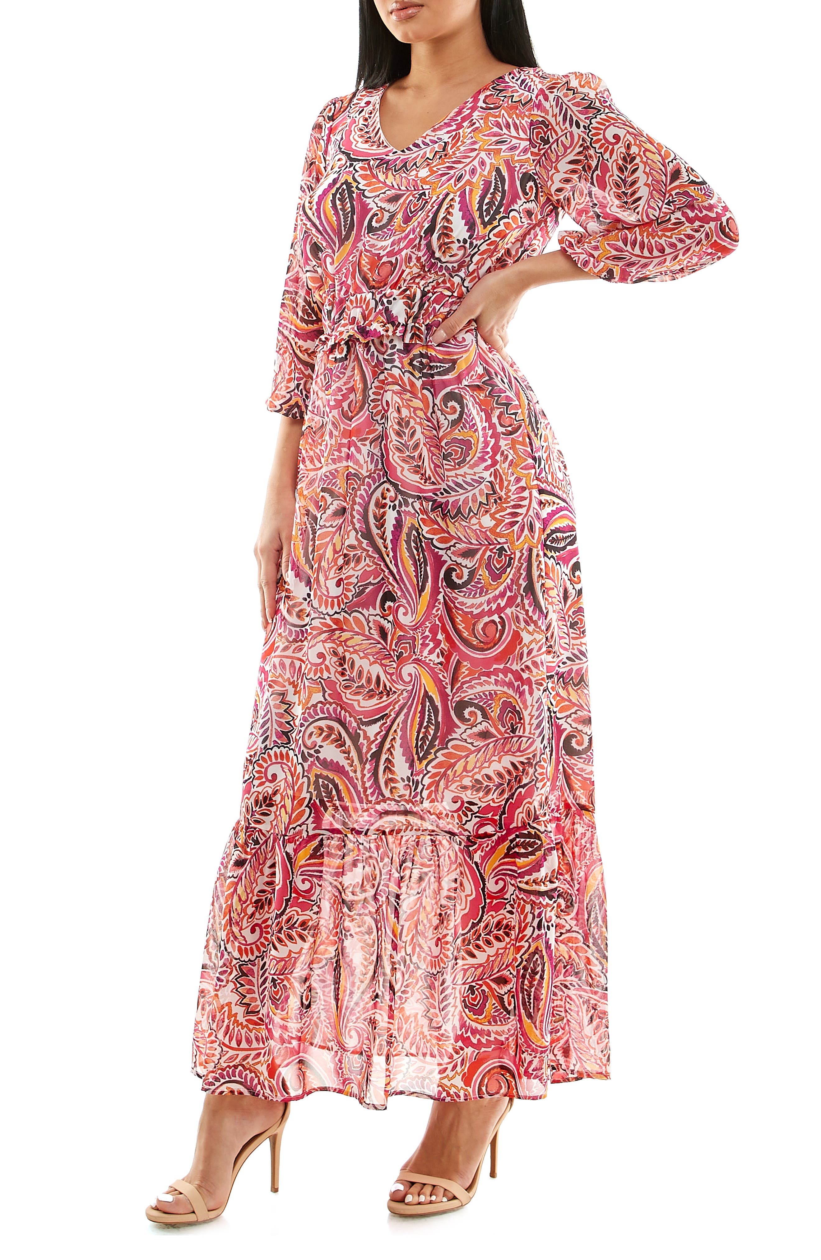 Nina Leonard Floral V-Neck Maxi Dress | Nordstromrack