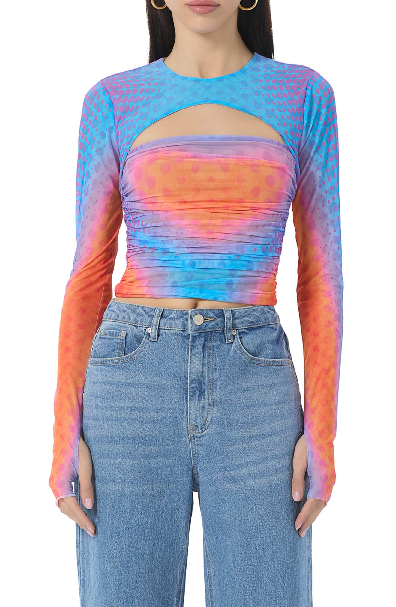 AFRM Julie Cutout Detail Stretch Cotton Mesh Top in Nude Marble Floral ...