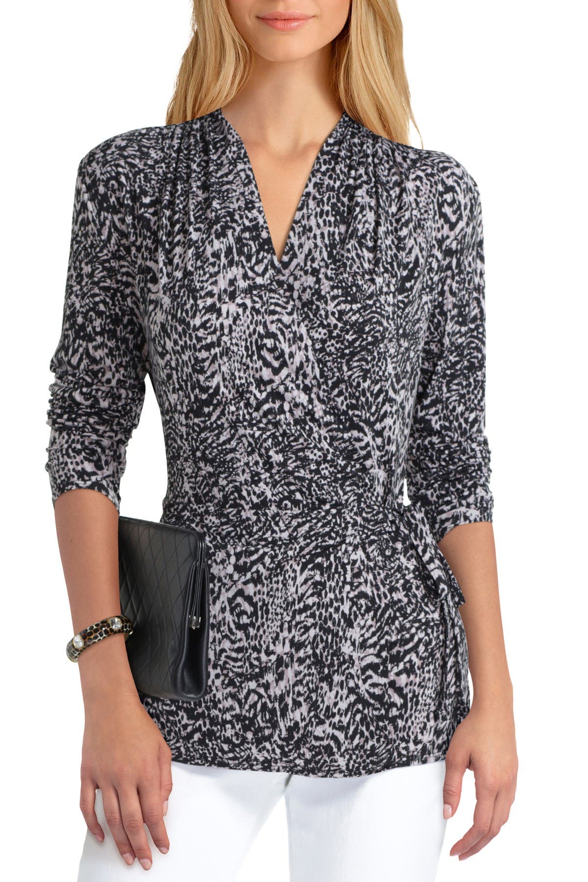 H Halston Long Sleeve Wrap Blouse In Dark Purple6 | ModeSens