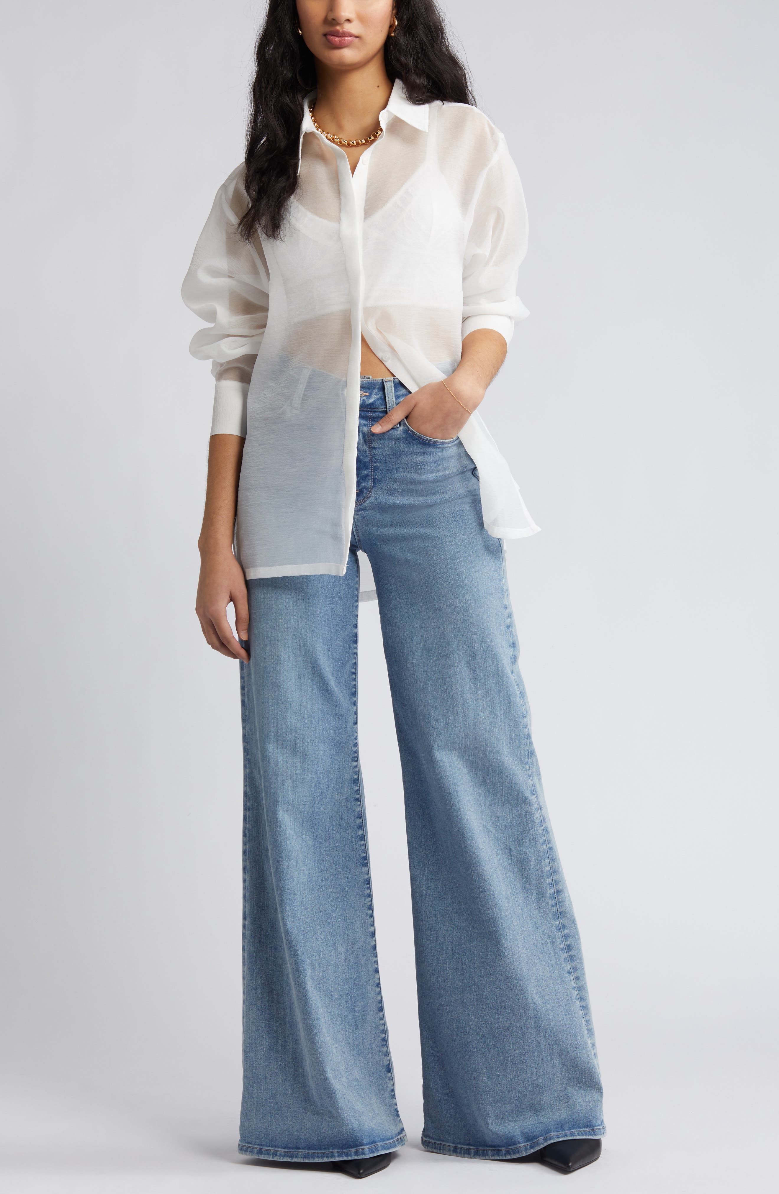 Open Edit Sheer Button-Up Shirt | Nordstrom