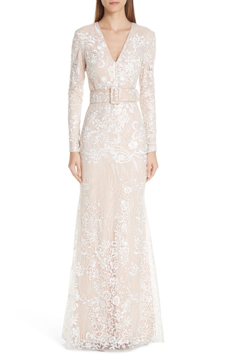 Badgley Mischka Collection Embroidered Belted Gown | Nordstrom Badgley Mischka Collection Embroidered Belted Gown | Nordstrom