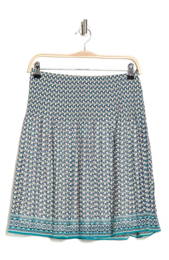 Max Studio Short Printed Pleated Skirt In Tl/ Blue Retro Pipe Geo ...