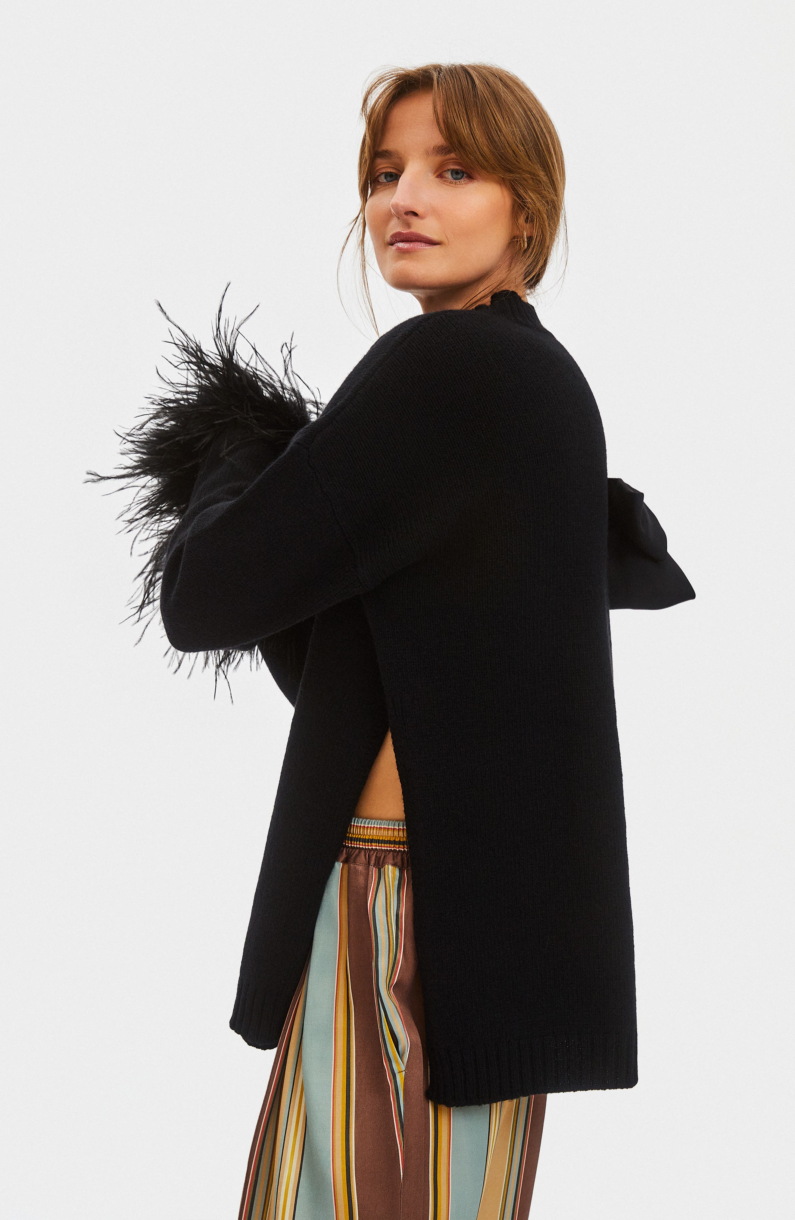 Sleeper Agatha Feather Trim Wool & Cashmere Pajama Sweater | Nordstrom