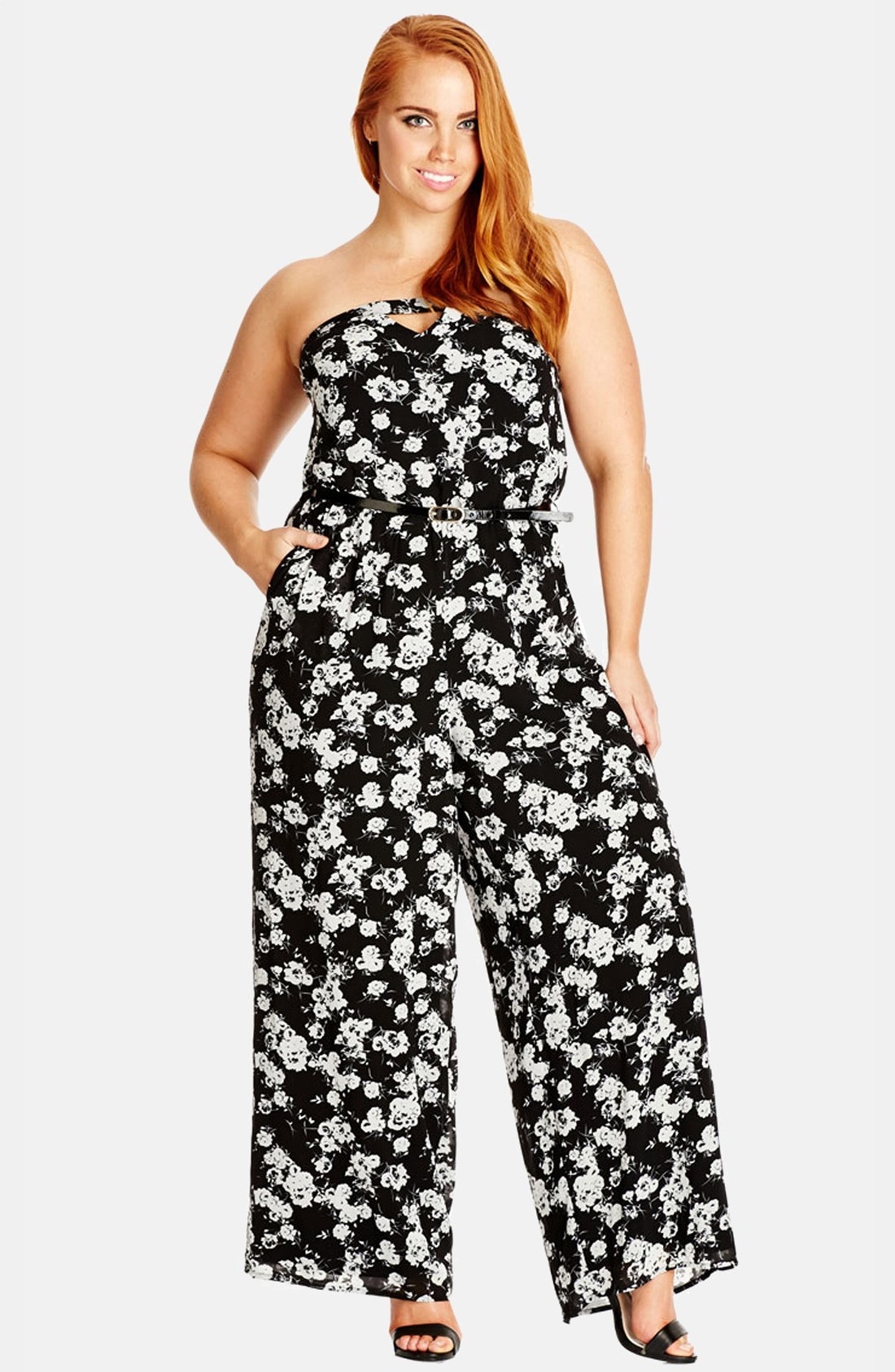 City Chic Photo Floral Strapless Palazzo Jumpsuit Plus Size Nordstrom