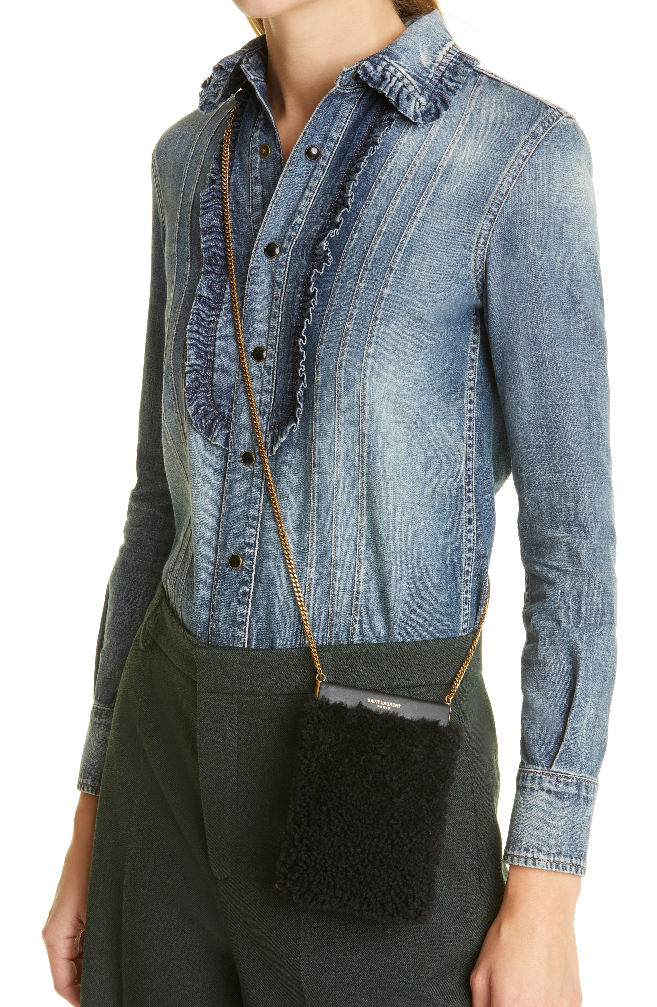 Saint Laurent Mini Pac Pac Genuine Shearling Shoulder Bag | Nordstrom