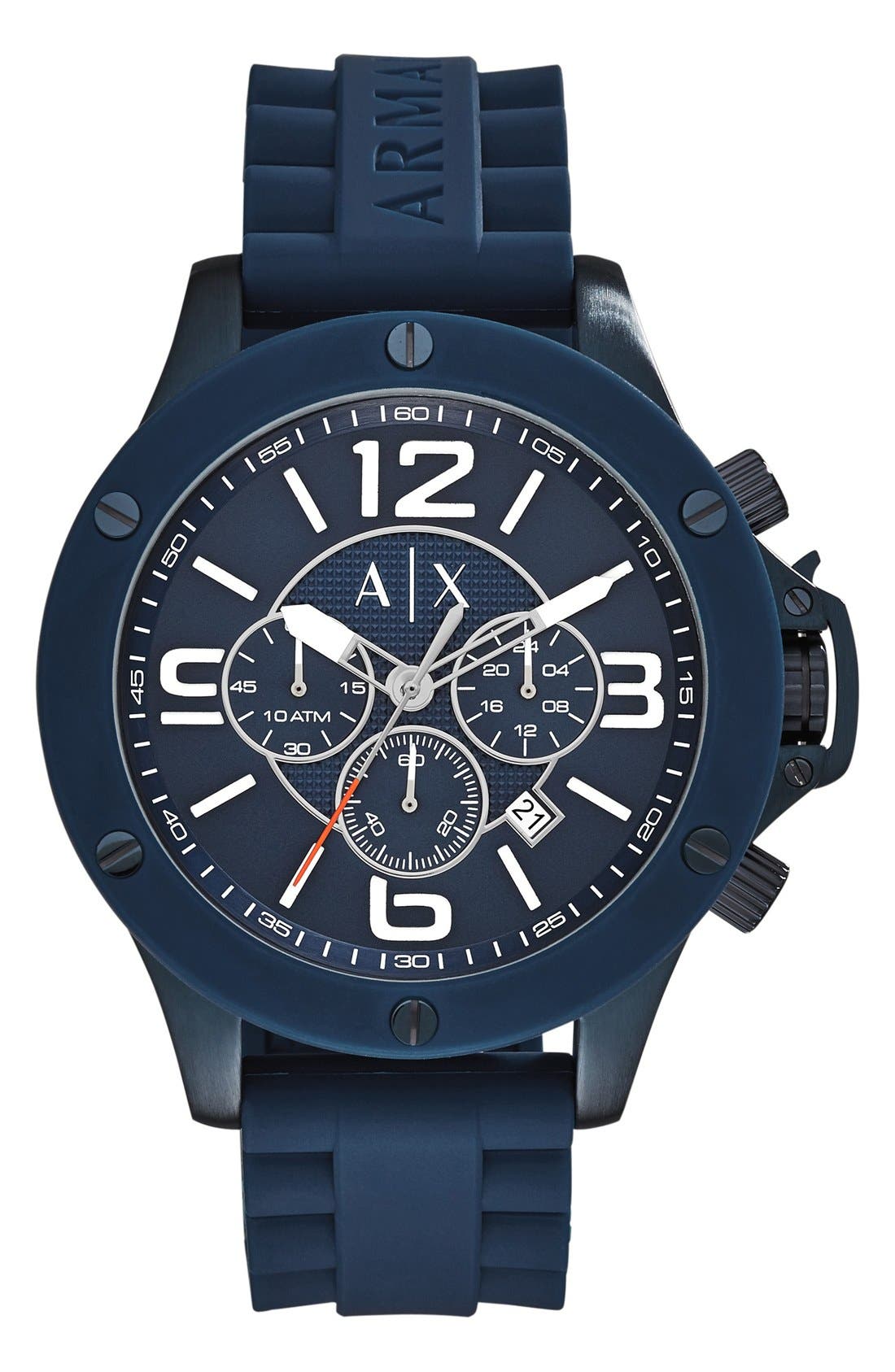 AX Armani Exchange Chronograph Silicone Strap Watch, 48mm | Nordstrom