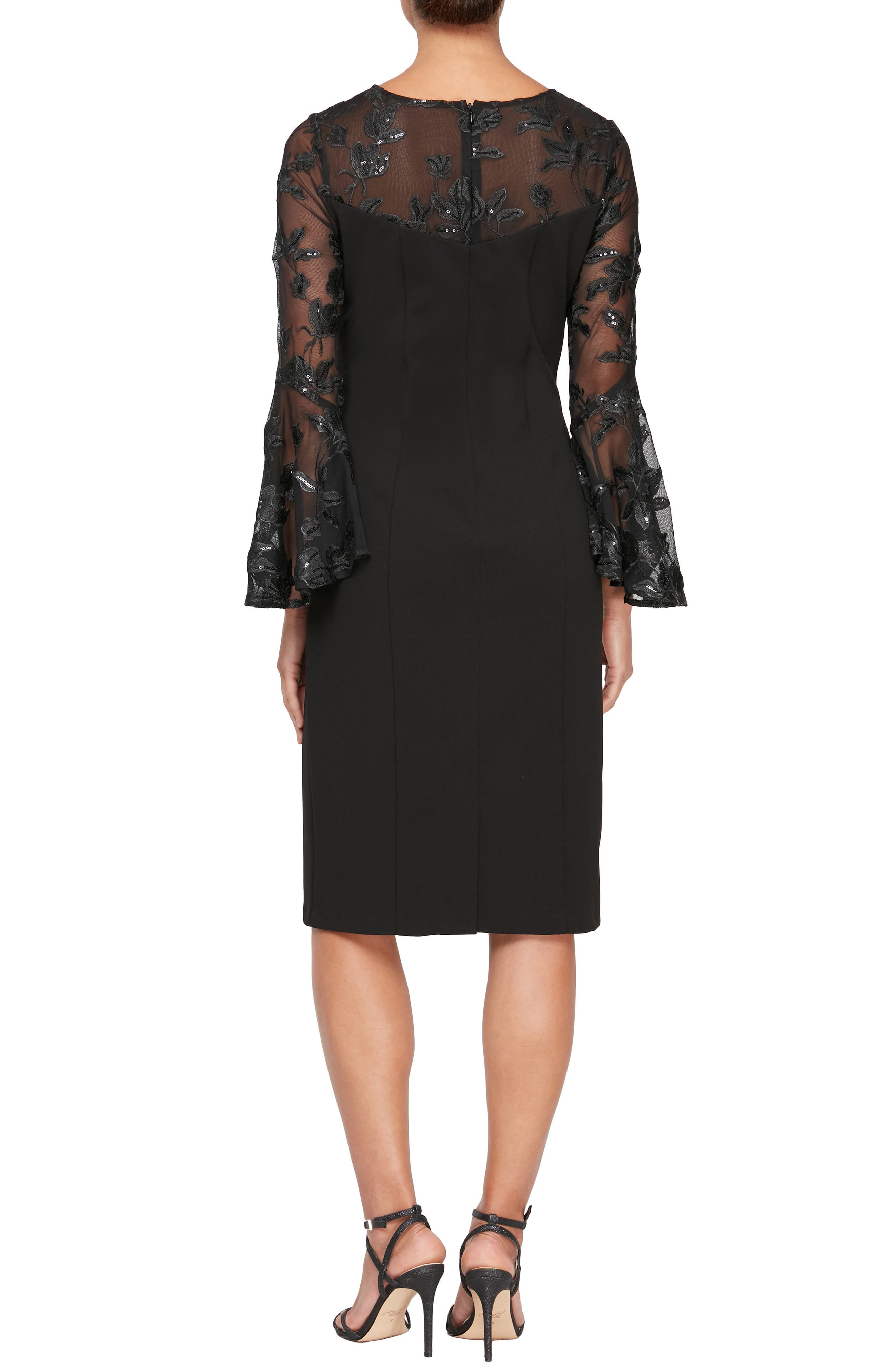 Alex Evenings Embroidered Illusion Bell Sleeve Sheath Dress | Nordstrom