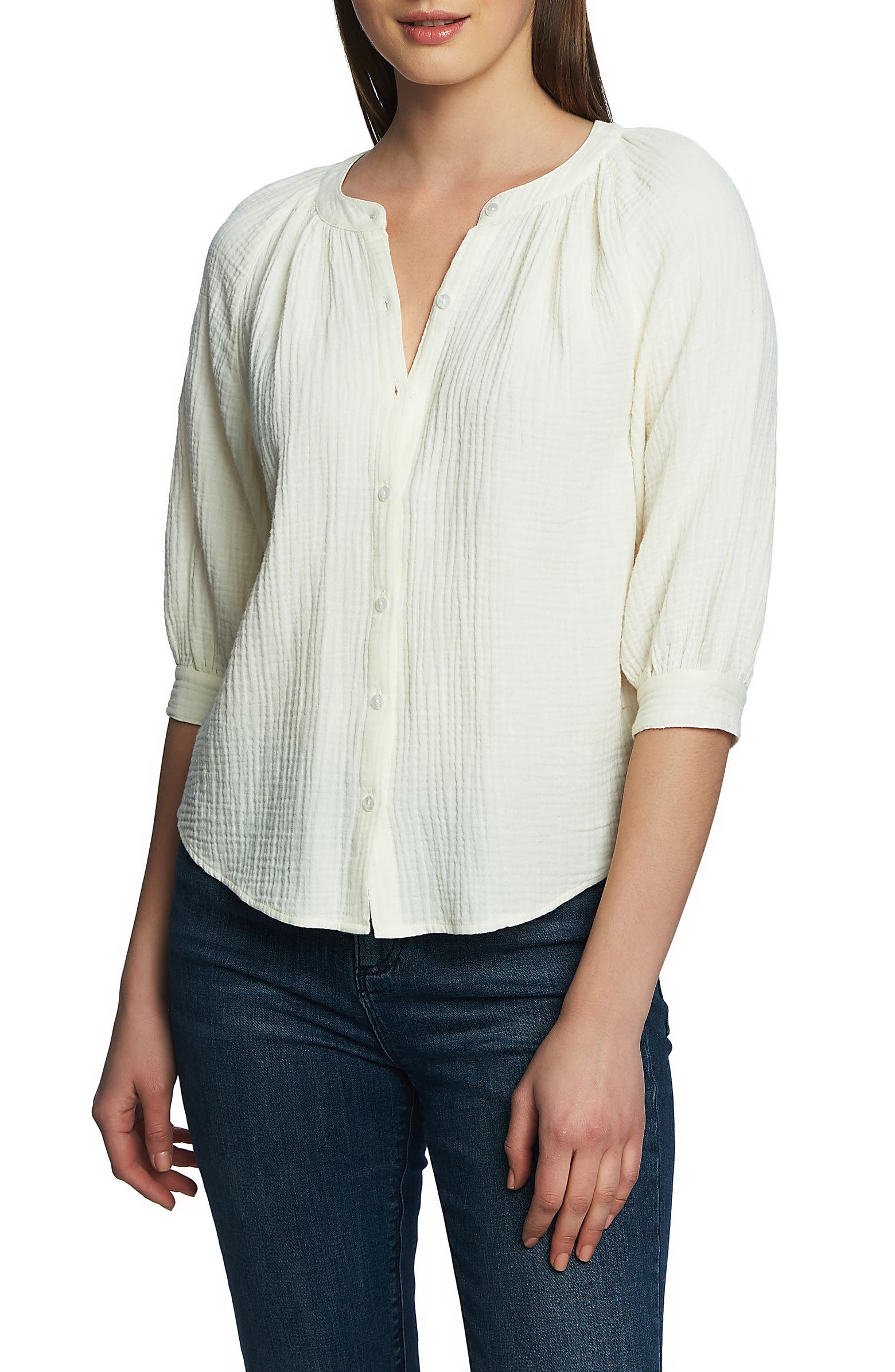 1 State Button Up Cotton Gauze Blouse Nordstrom