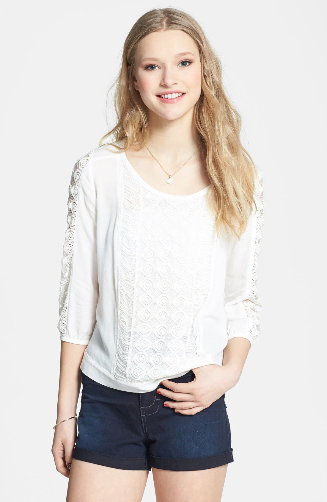 Chloe K Crochet Inset Top (Juniors) | Nordstrom