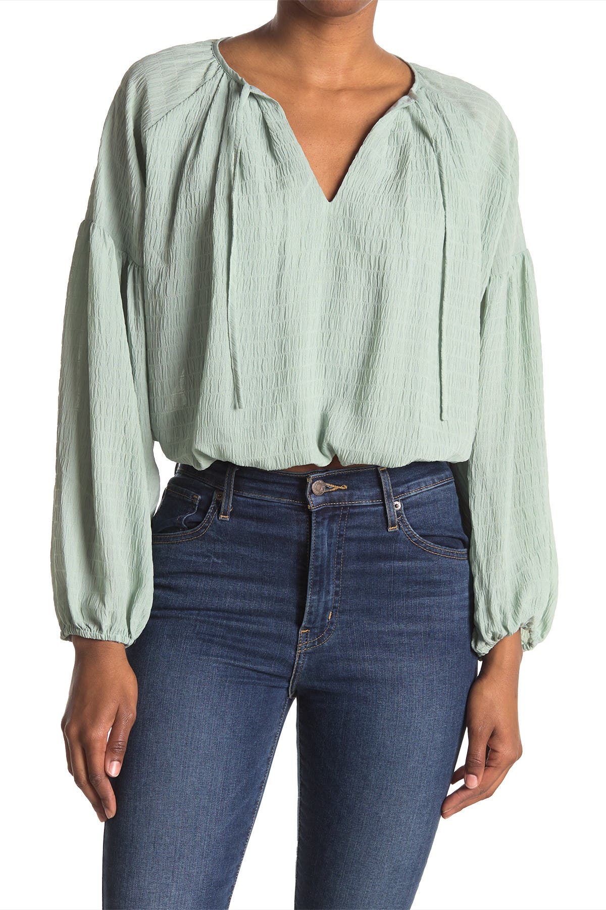 Wayf Blouson Sleeve Bubble Hem Blouse In Silver4 | ModeSens