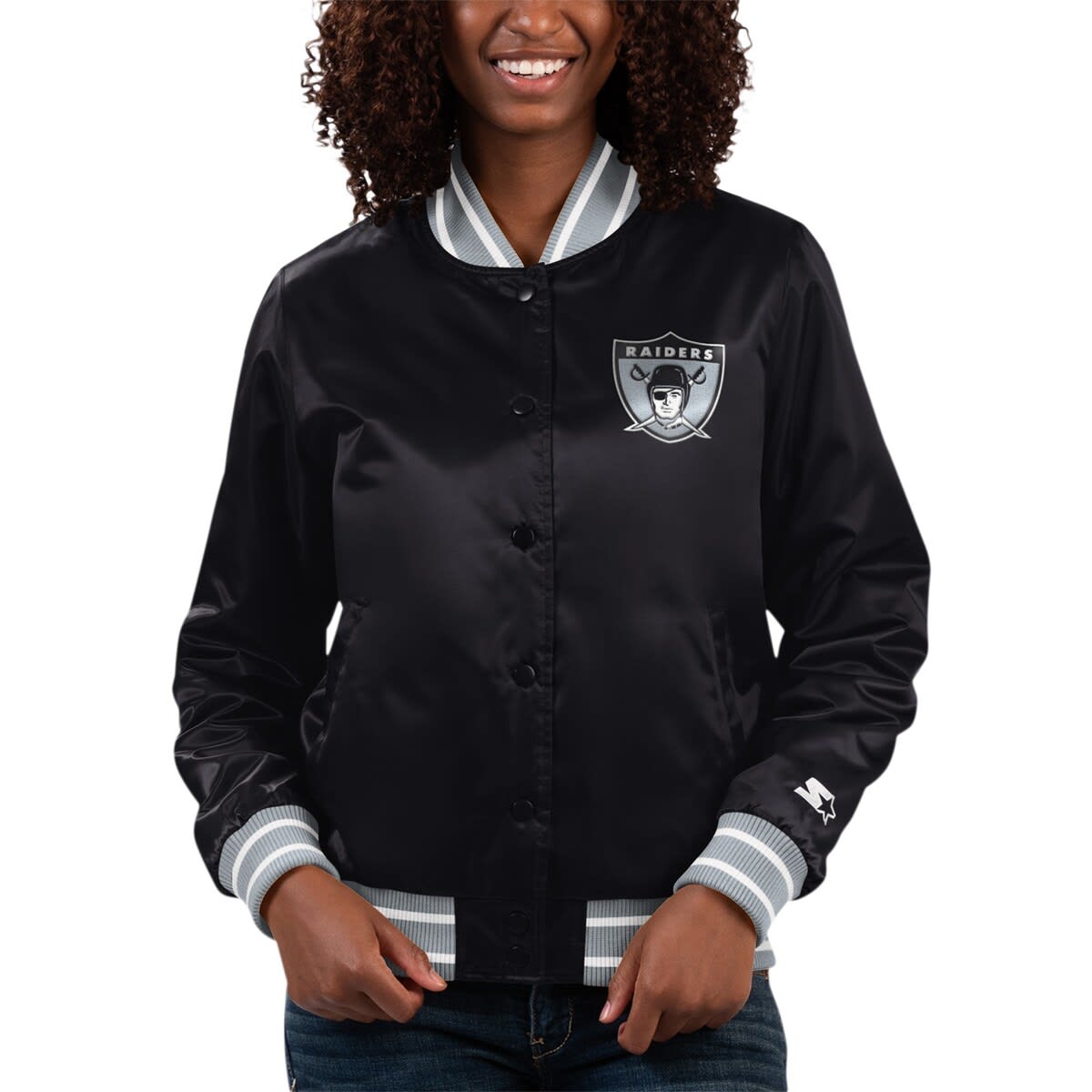 STARTER Women's Starter Black Las Vegas Raiders Full Count Satin Full ...