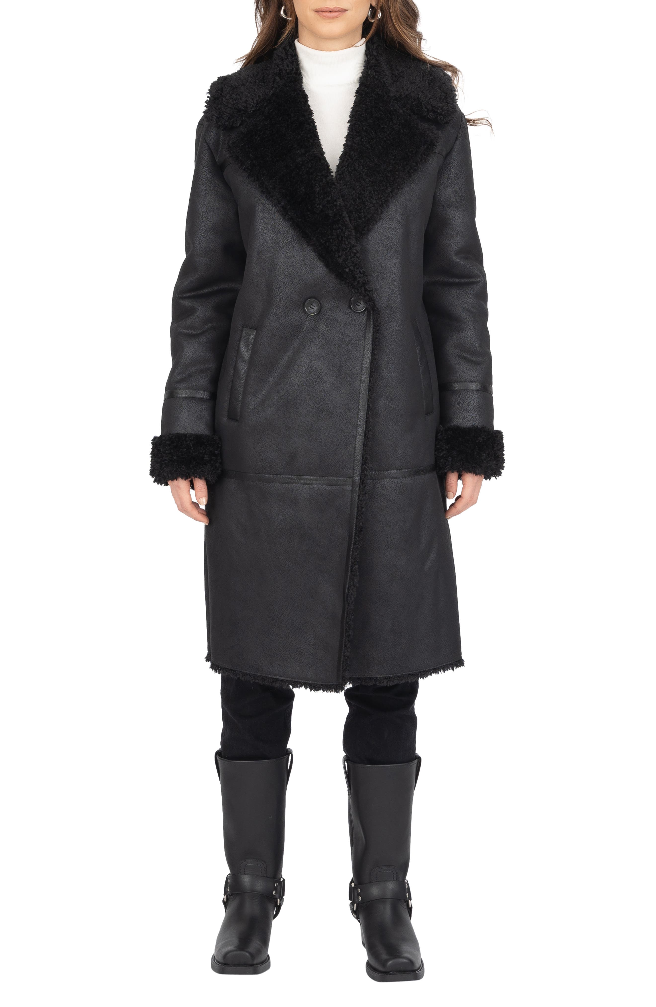 Frye Faux Shearling Double Breasted Trench Coat | Nordstromrack