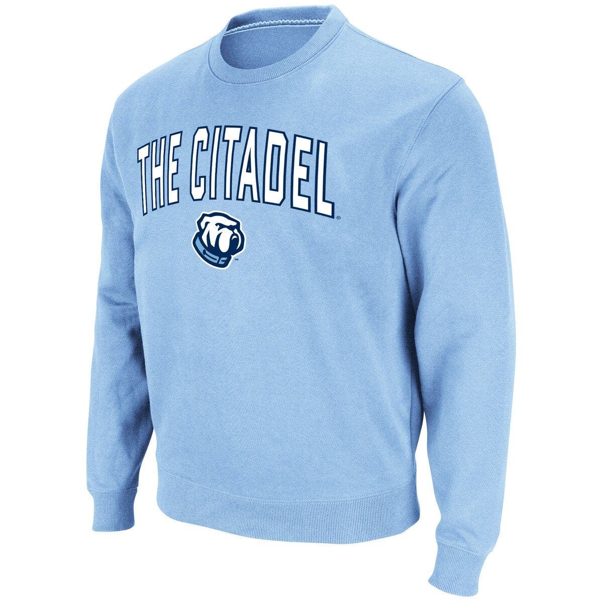 COLOSSEUM Men's Colosseum Blue Citadel Bulldogs Arch Over Logo Pullover ...