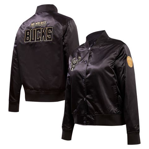 Women's Pro Standard Black Milwaukee Bucks Glam Satin Full-Snap Varsity ...