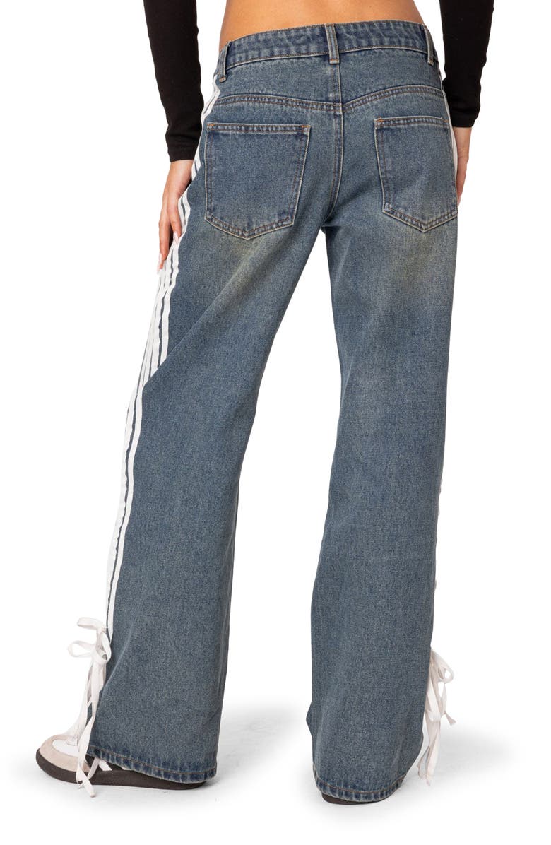 EDIKTED Mattie Side Stripe Bow Low Rise Wide Leg Jeans | Nordstrom