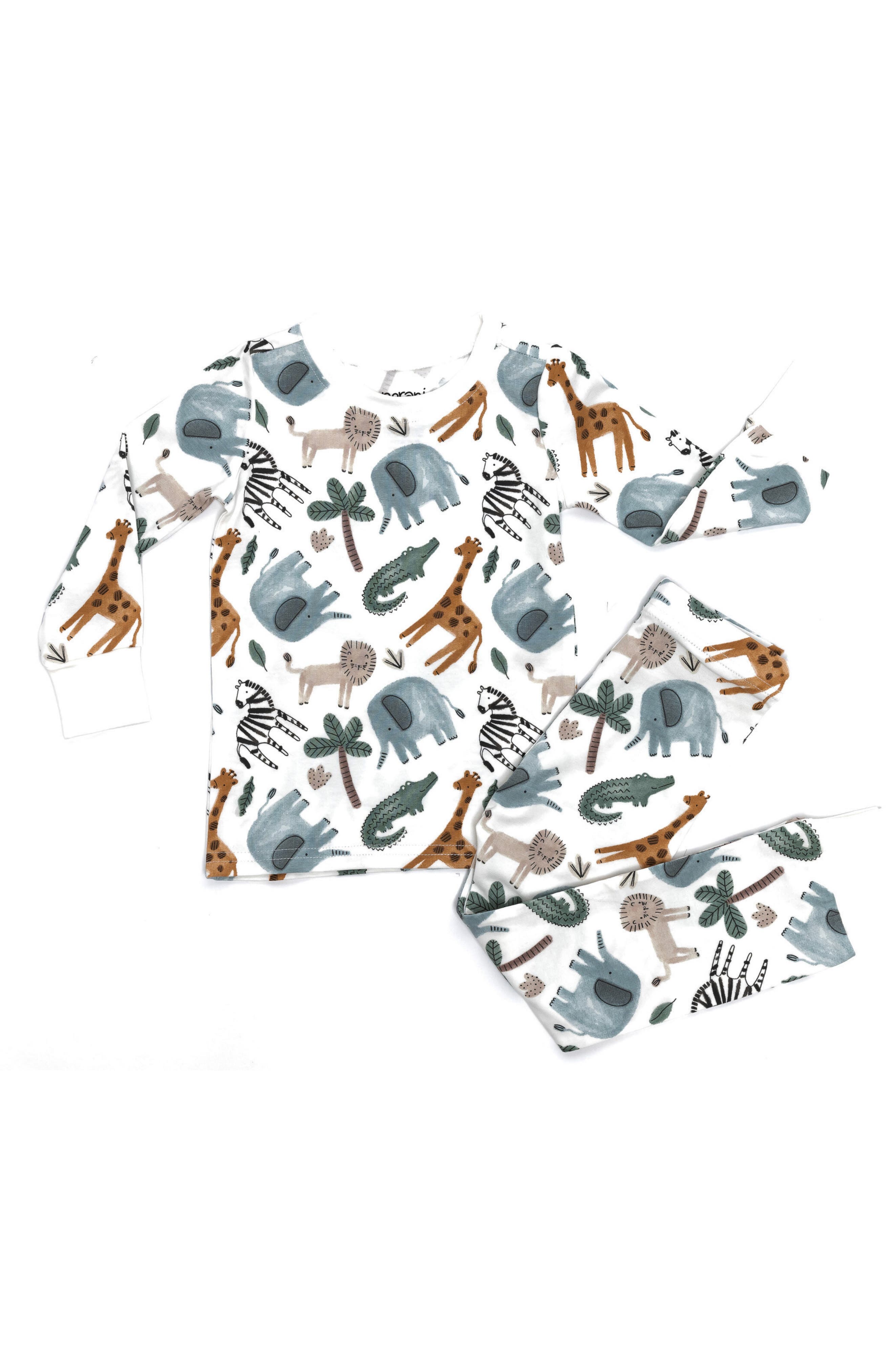 Norani Safari Print Fitted Two-Piece Stretch Organic Cotton Pajamas ...