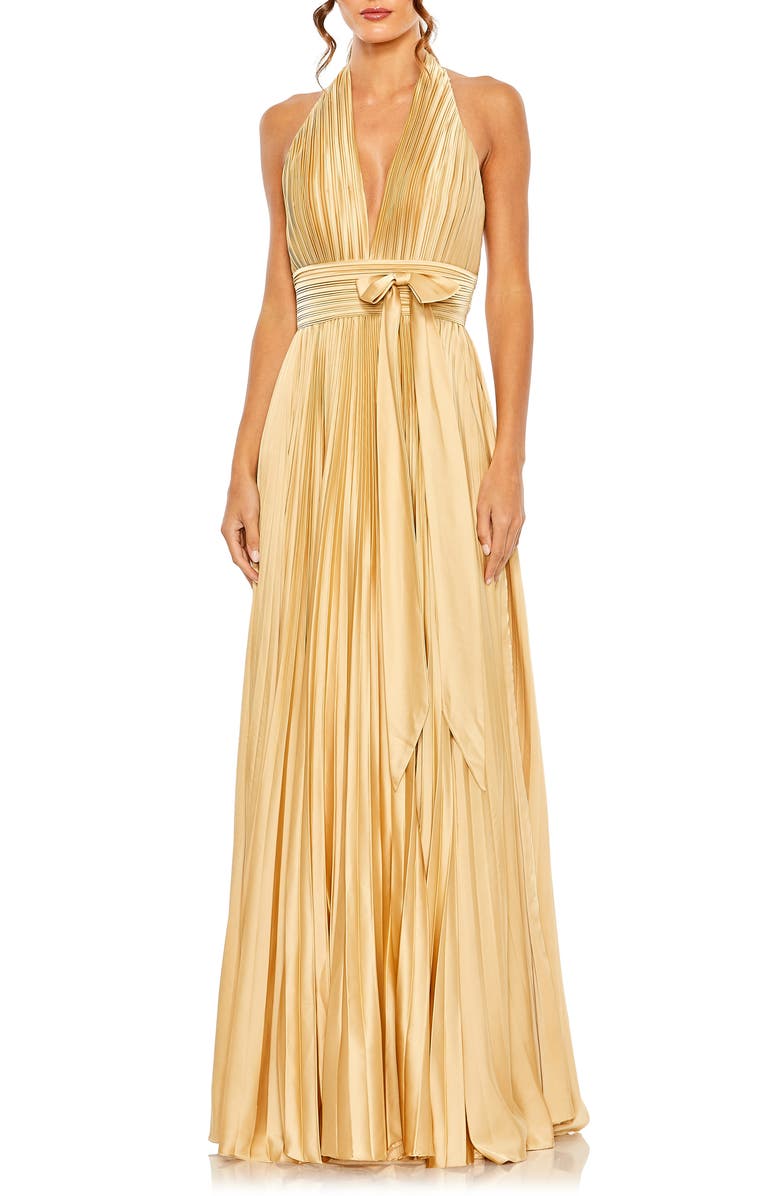 Mac Duggal Pleated Halter Neck Satin Gown Nordstrom