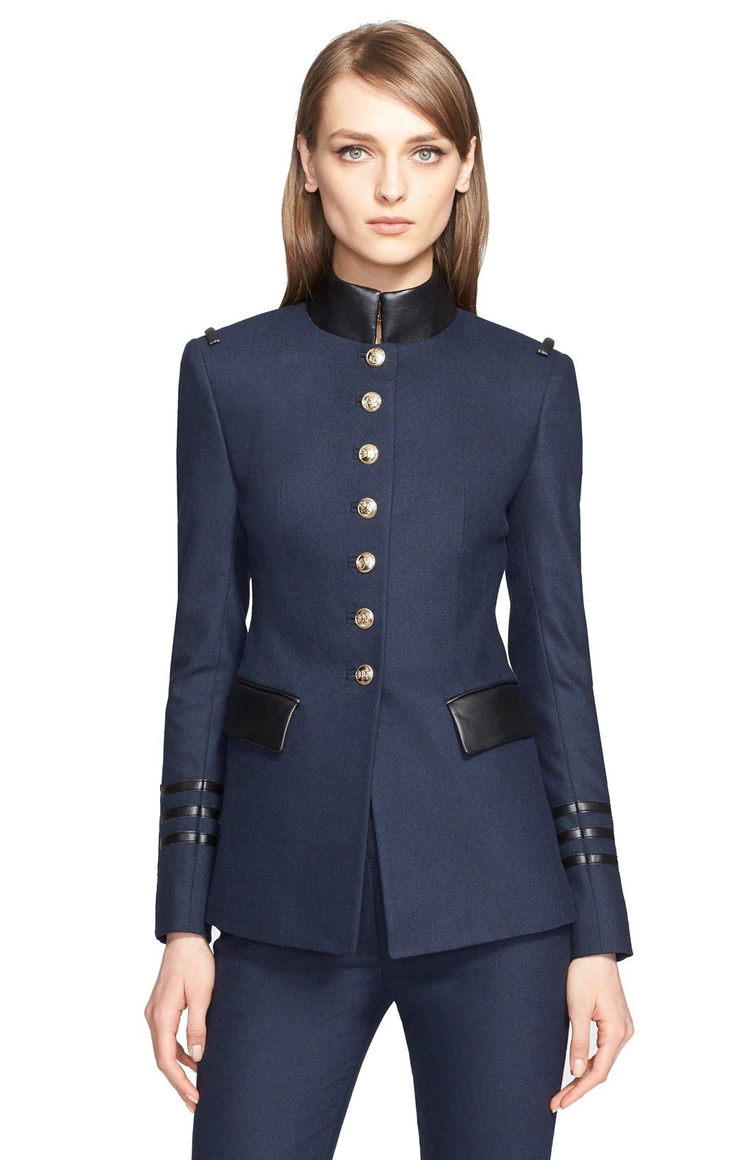 Altuzarra Lightweight Military Blazer with Leather Trim | Nordstrom