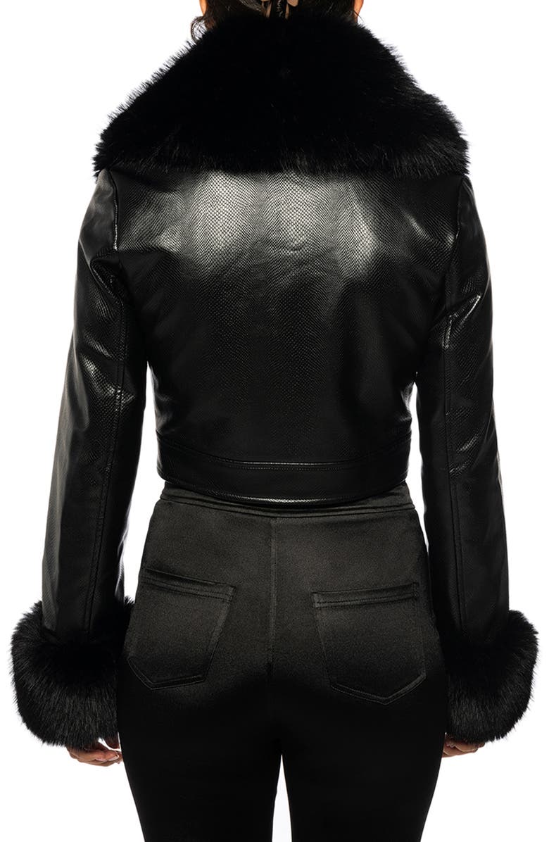 AZALEA WANG Gisele Faux Fur Trim Faux Leather Crop Jacket | Nordstrom