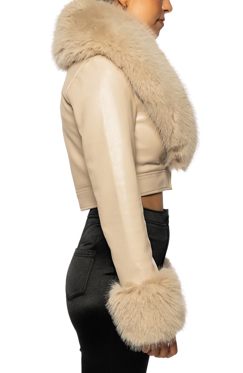 AZALEA WANG Gisele Faux Fur Trim Faux Leather Crop Jacket | Nordstrom