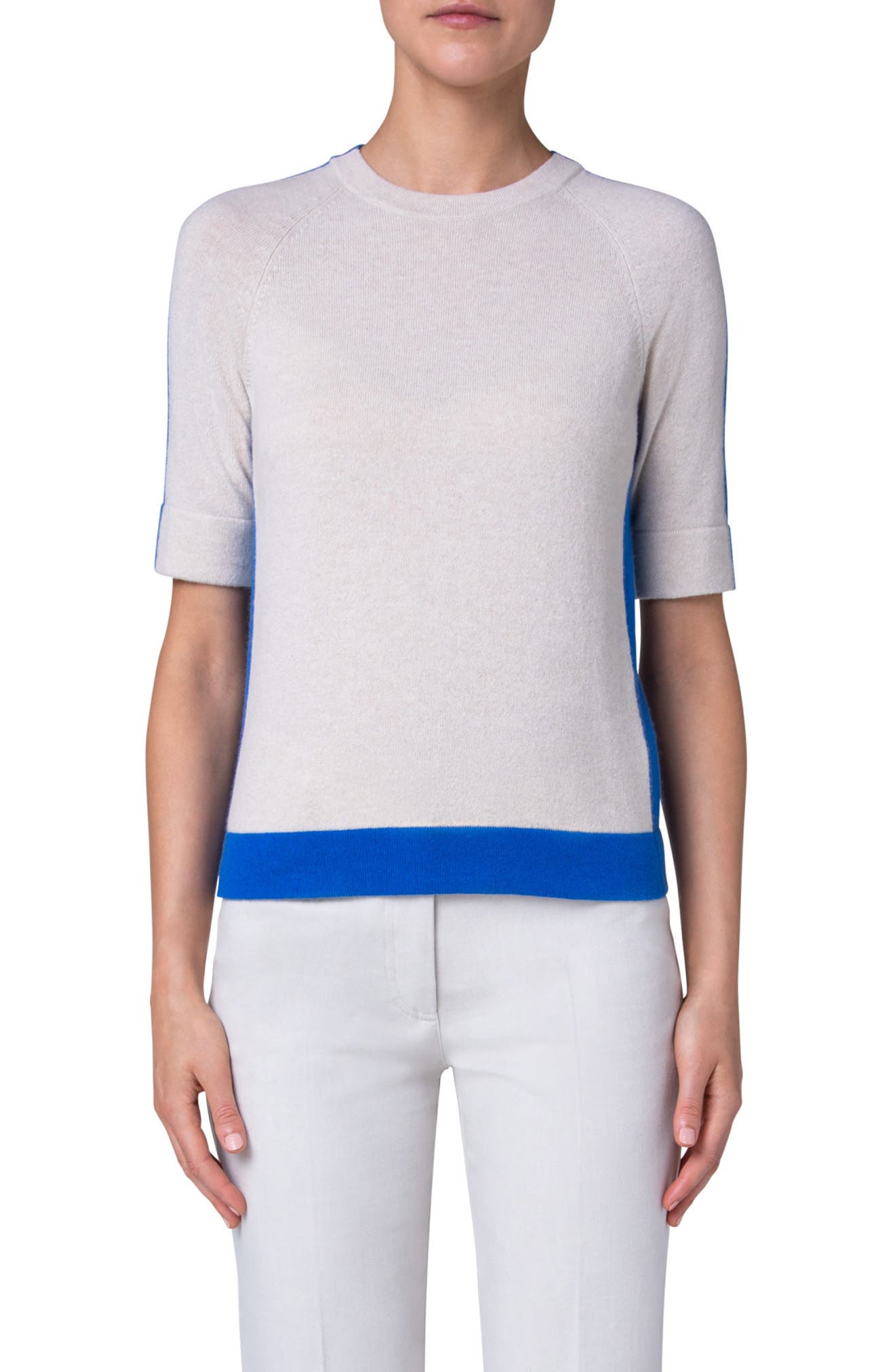 Akris Colorblock Short Sleeve Cashmere Sweater | Nordstrom