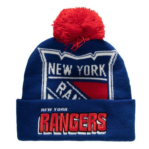 Men's Mitchell & Ness Blue New York Rangers Punch Out Cuffed Knit Hat ...