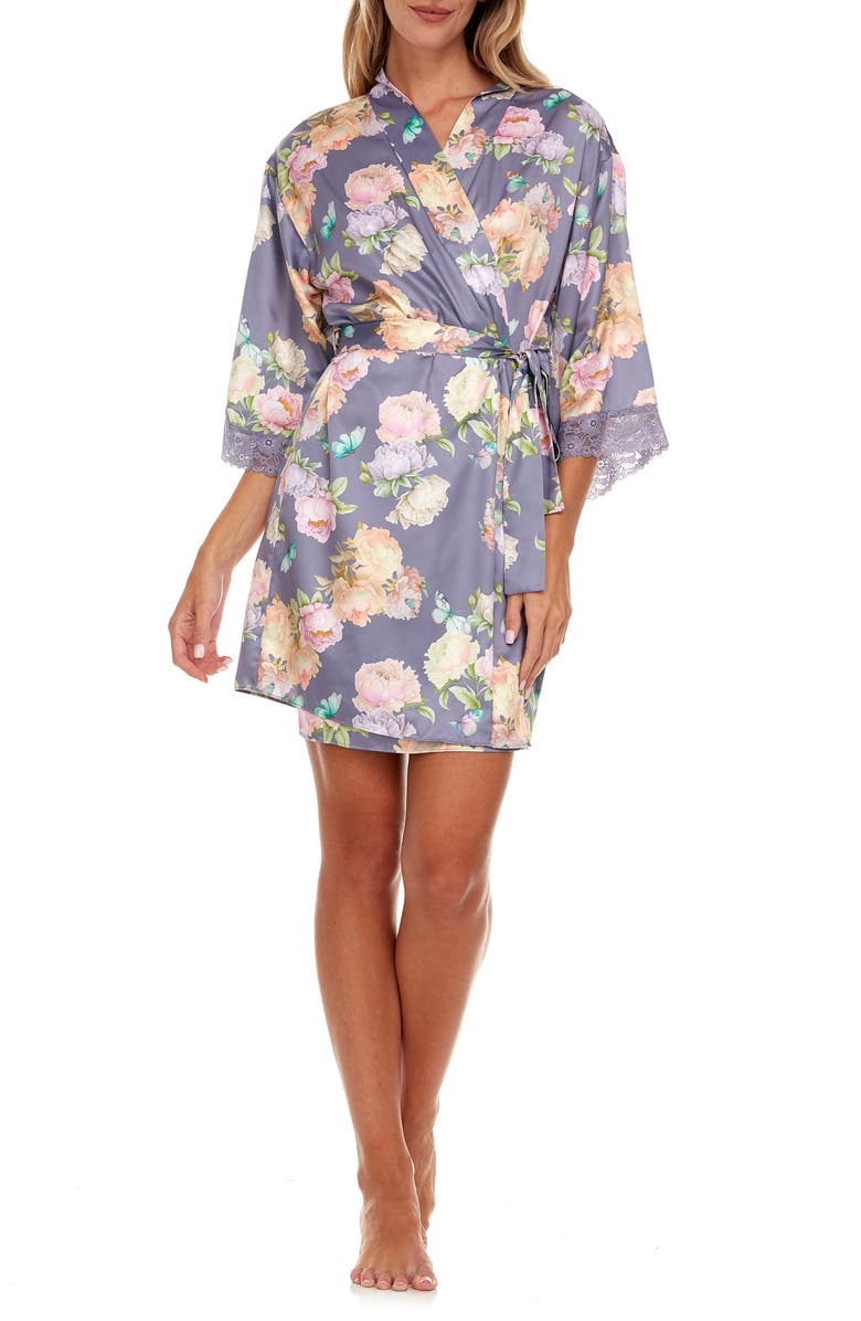 Flora Nikrooz Sabrina Floral Print Satin Short Pajamas & Robe Set ...