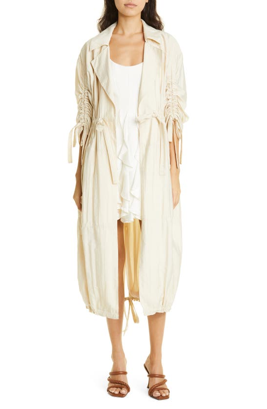 Cinq À Sept Emmeline Ruched Sleeve Trench Coat In Plaster | ModeSens