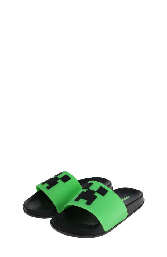 Sg Footwear Kids' Minecraft Creeper Glow Slide Sandal In Green/ Black ...