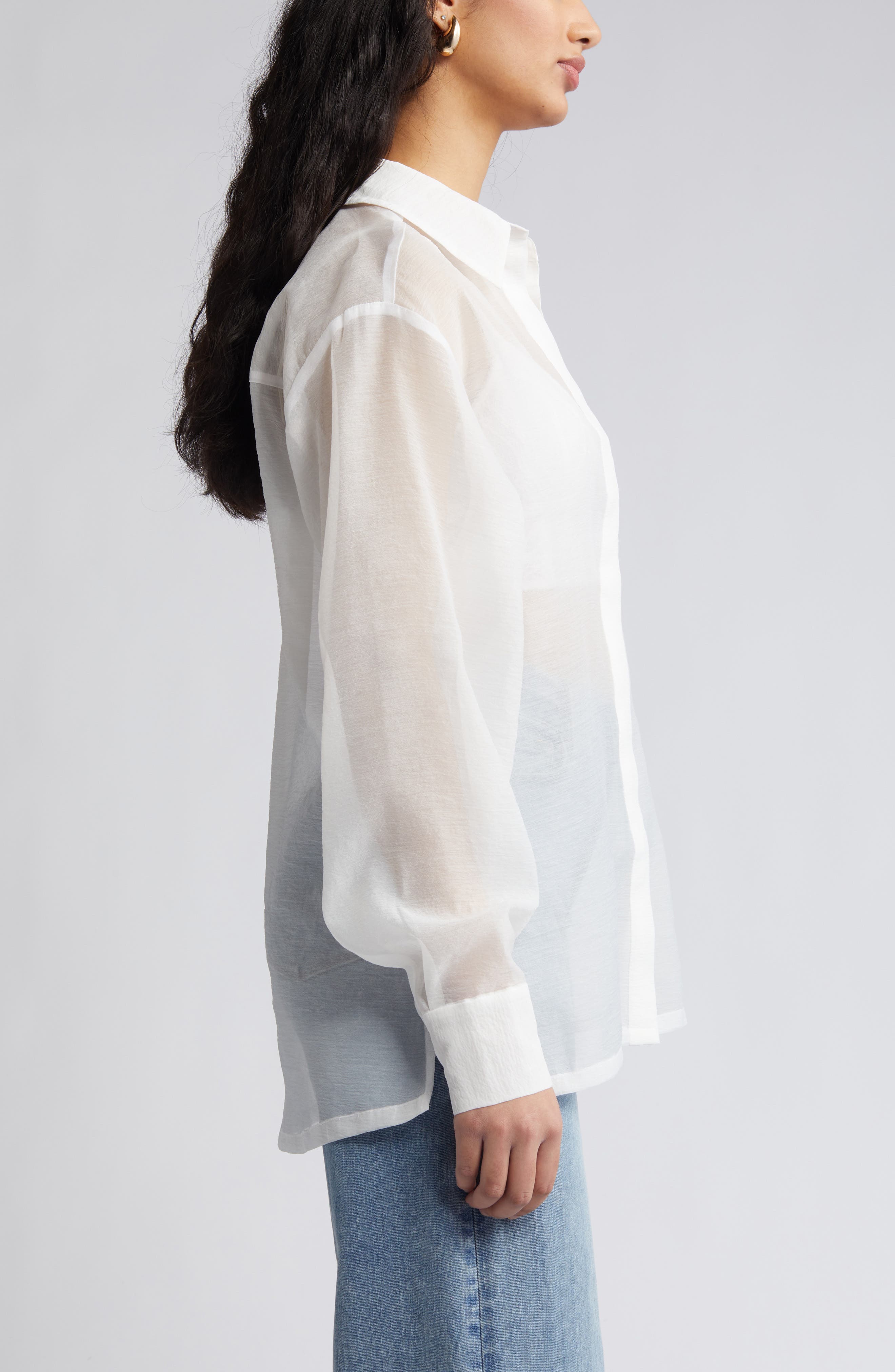 Open Edit Sheer Button-Up Shirt | Nordstrom