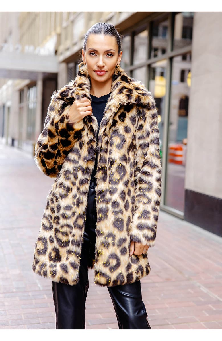 Donna Salyers Fabulous Furs Stardust Leopard Print Faux Fur Coat